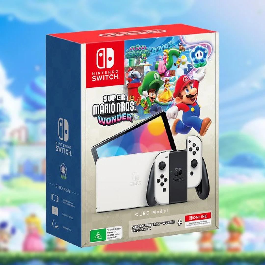 NINTENDO SWITCH CONSOLE OLED MARIO + Mario Bros. Wonder BUNDLE